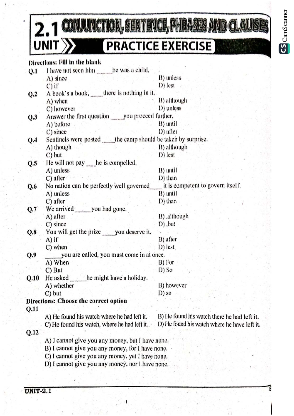 Unit 2: Conjunction, Sentence, Phrases, and Clauses Practice CS - Studocu