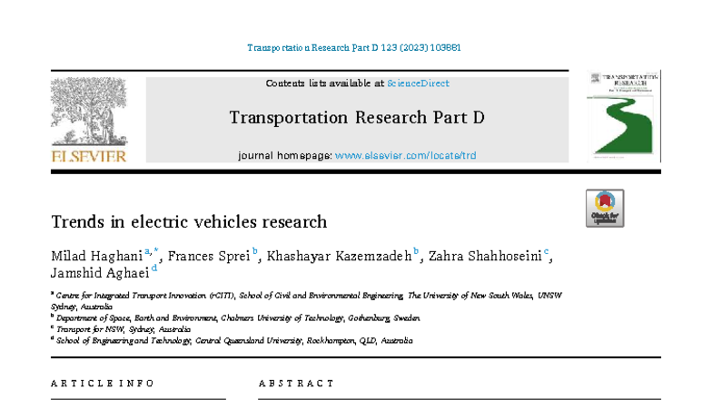 Trends in Electric Vehicles Research: Insights and Future Directions ...