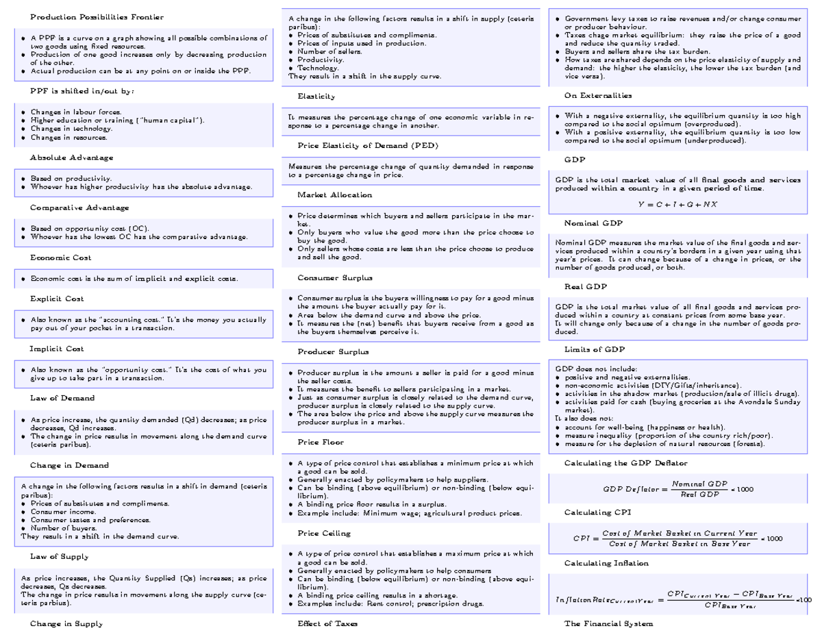 PPF & Economic Concepts Cheat Sheet for Econ 101 - Studocu