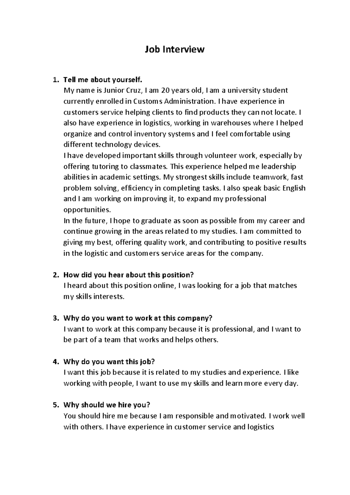 Job Interview Tips for Customs Administration Students - Studocu