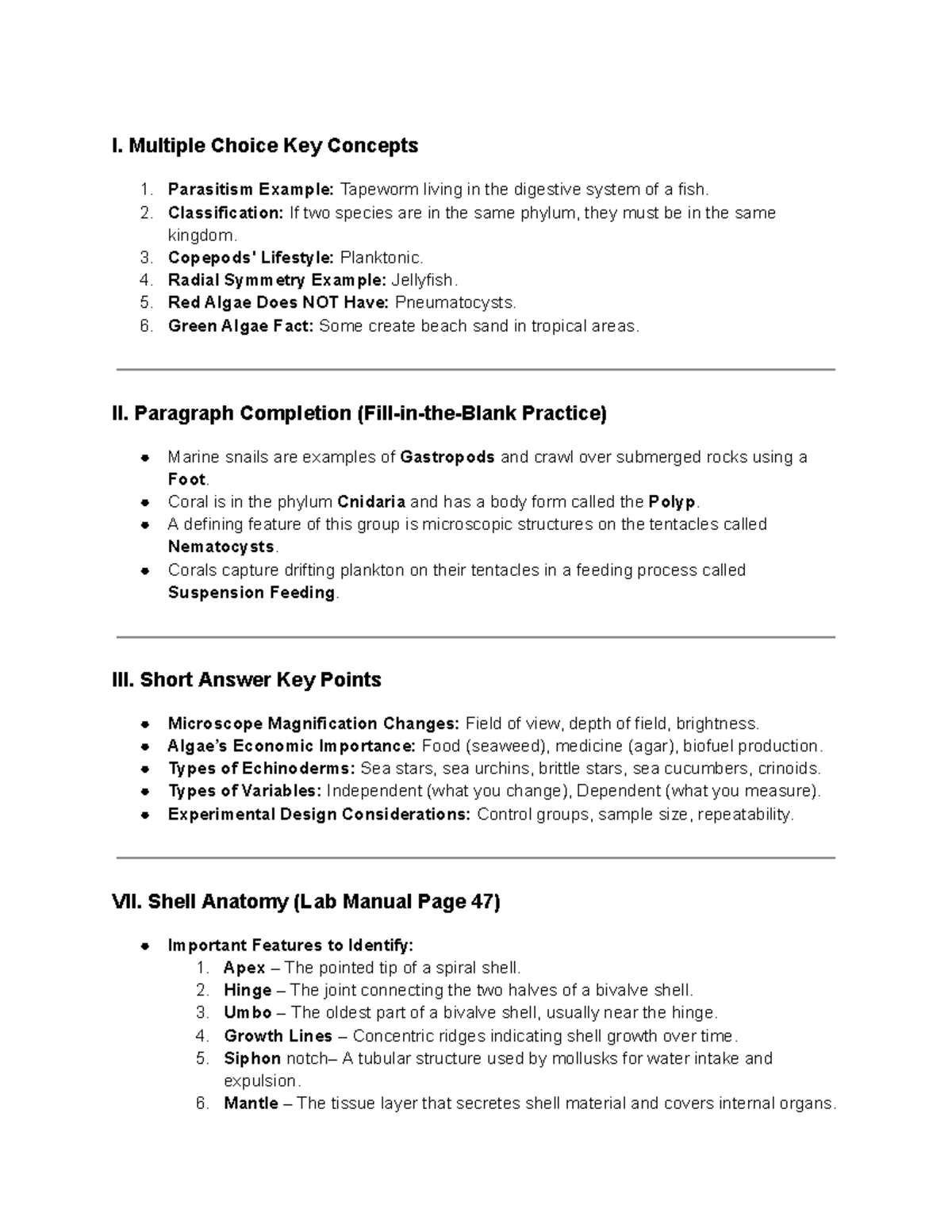 Biology 115 Final Exam Study Guide: Marine Invertebrates Insights - Studocu