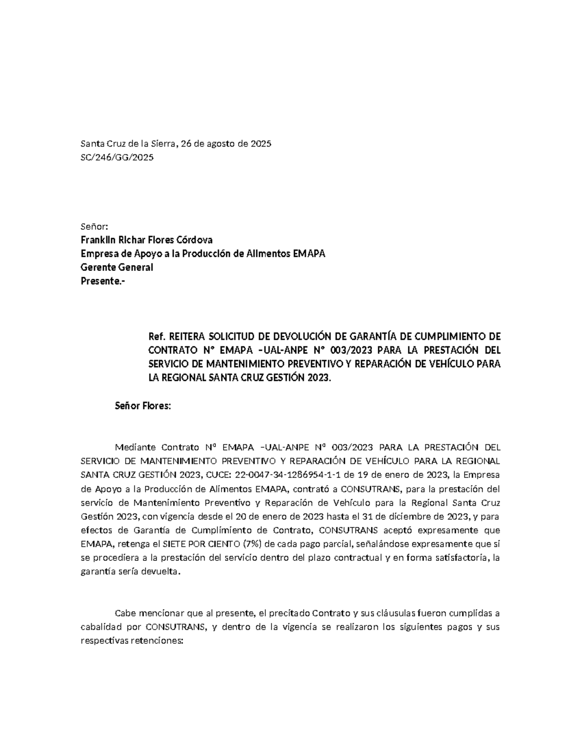 Solicitud de Devolución de Garantía - EMAPA Gestión 2023 - Studocu