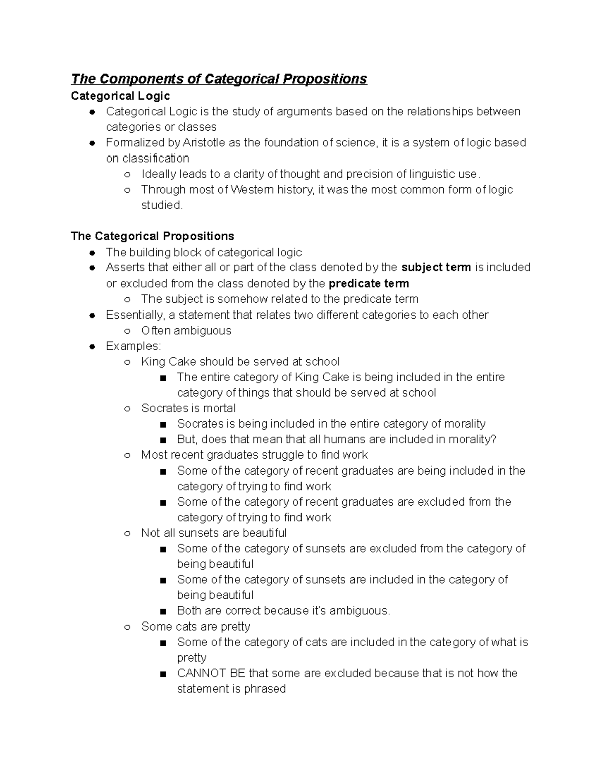 Components of Categorical Propositions: A Study Guide - Studocu