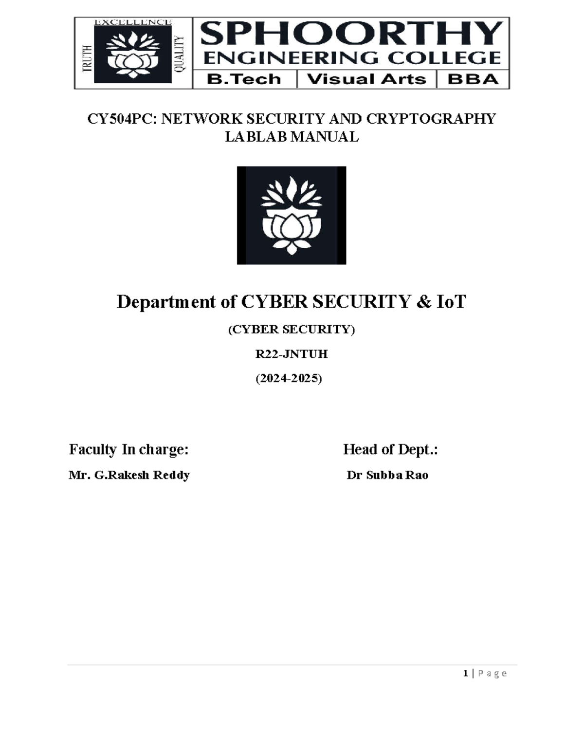 CS701PC: Cryptography and Network Security Lab Manual (Final) - Studocu