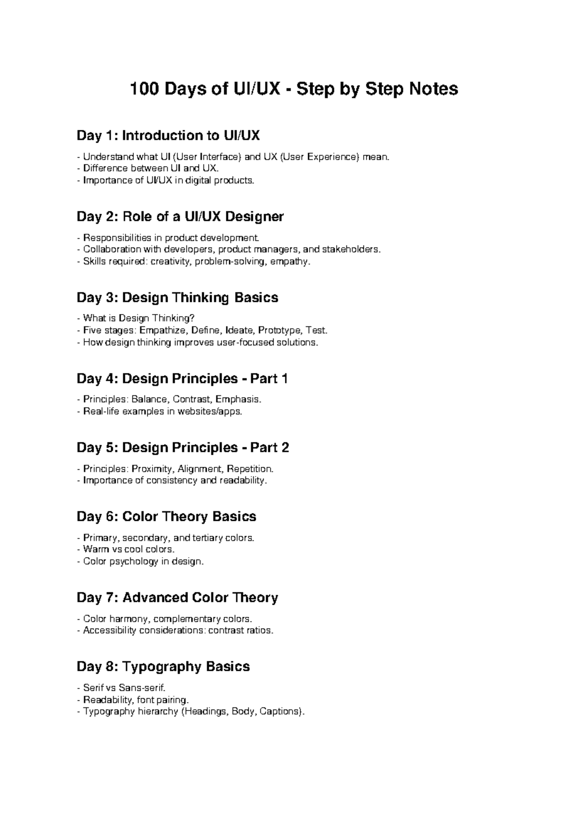 100 Days of UI/UX: Daily Notes & Insights on Design Principles - Studocu