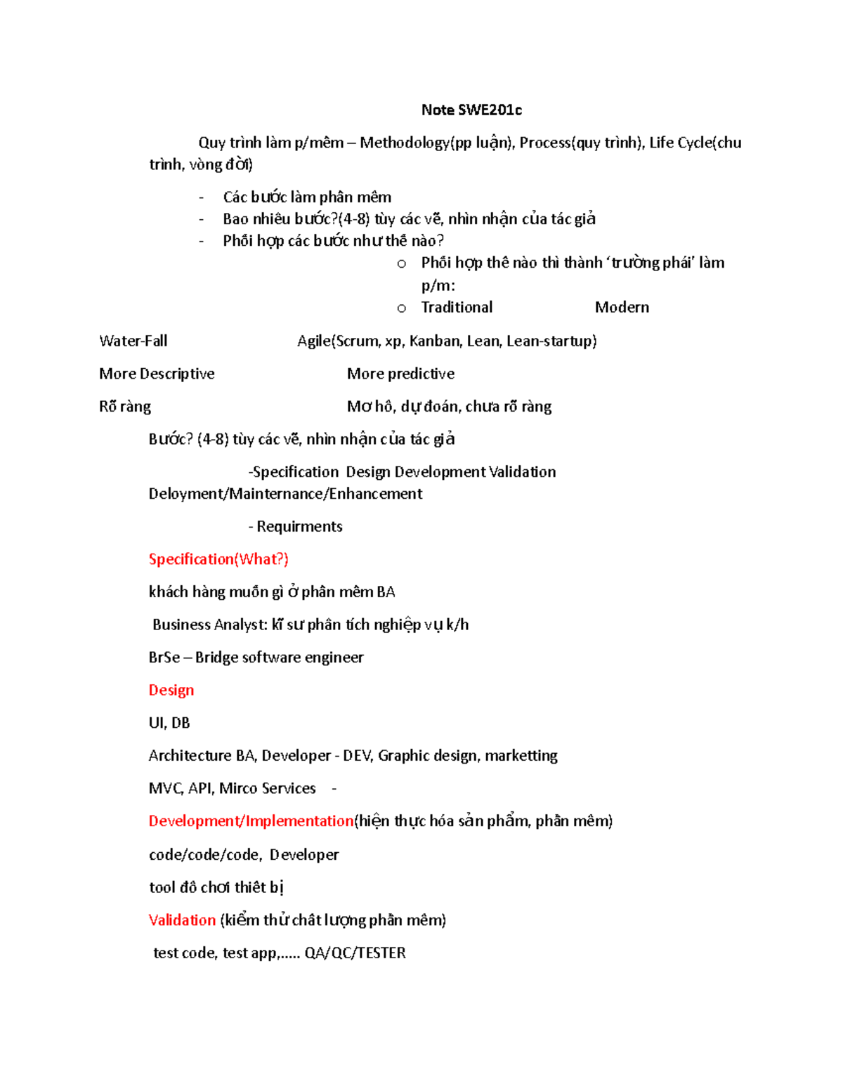 SWE201c - Software Development Life Cycle Overview and Methodologies - Studocu