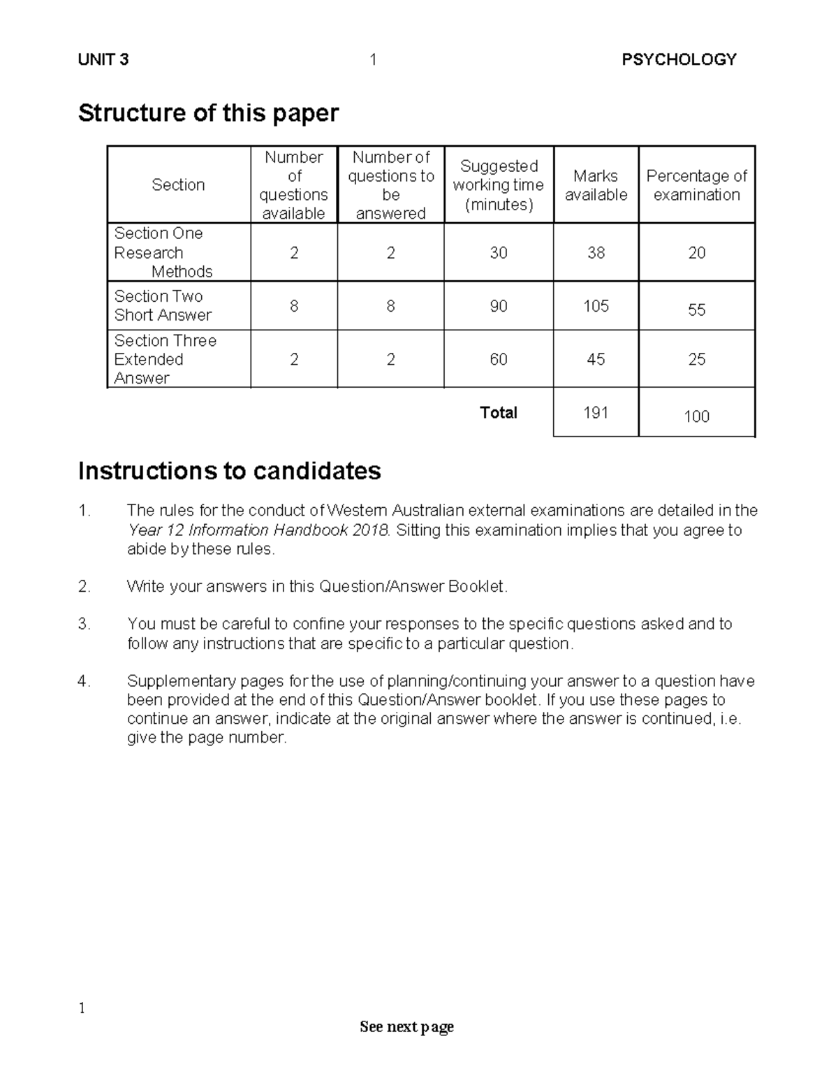Final Year 12 Psychology Unit 3 Exam - Semester 1 2018 - Studocu