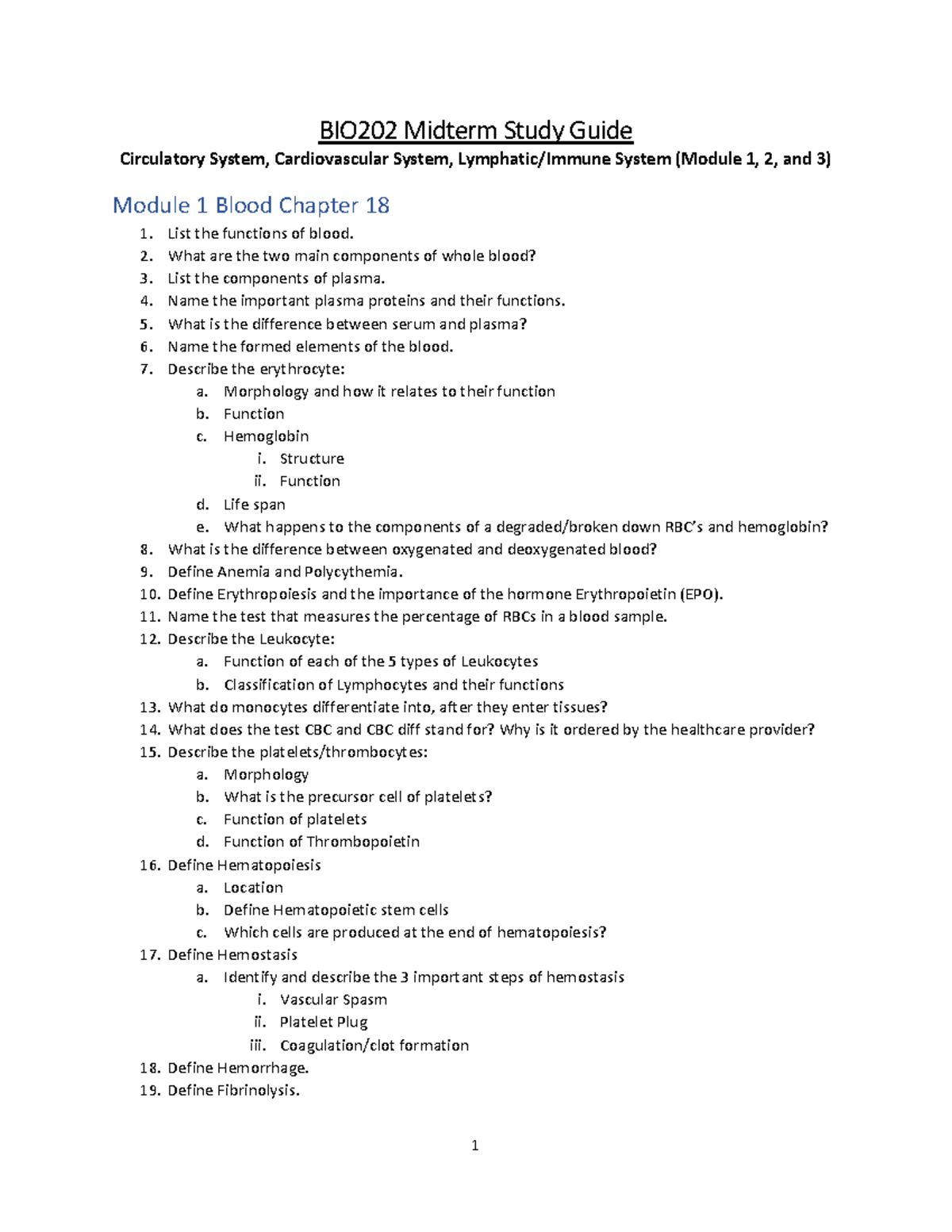 BIO 202 Midterm Study Guide: Circulatory & Cardiovascular Systems - Studocu