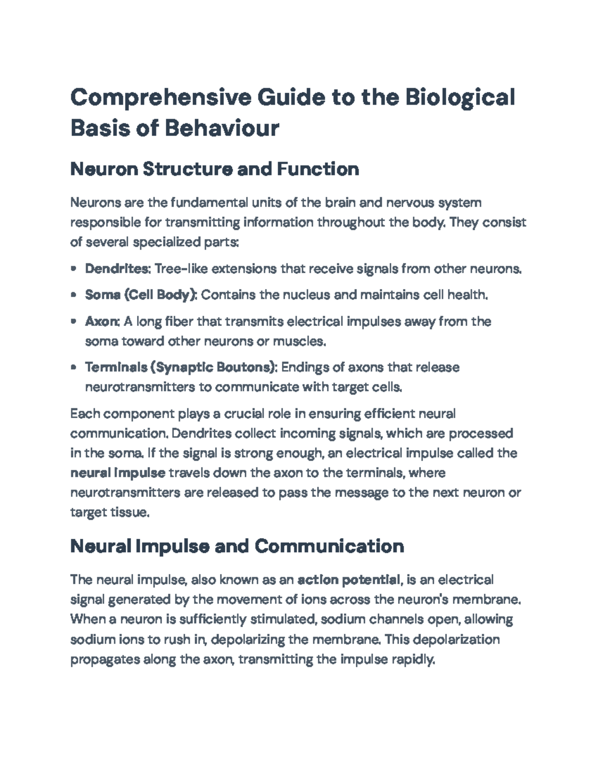 Comprehensive Overview of Biological Foundations of Behavior (PSY 101 ...