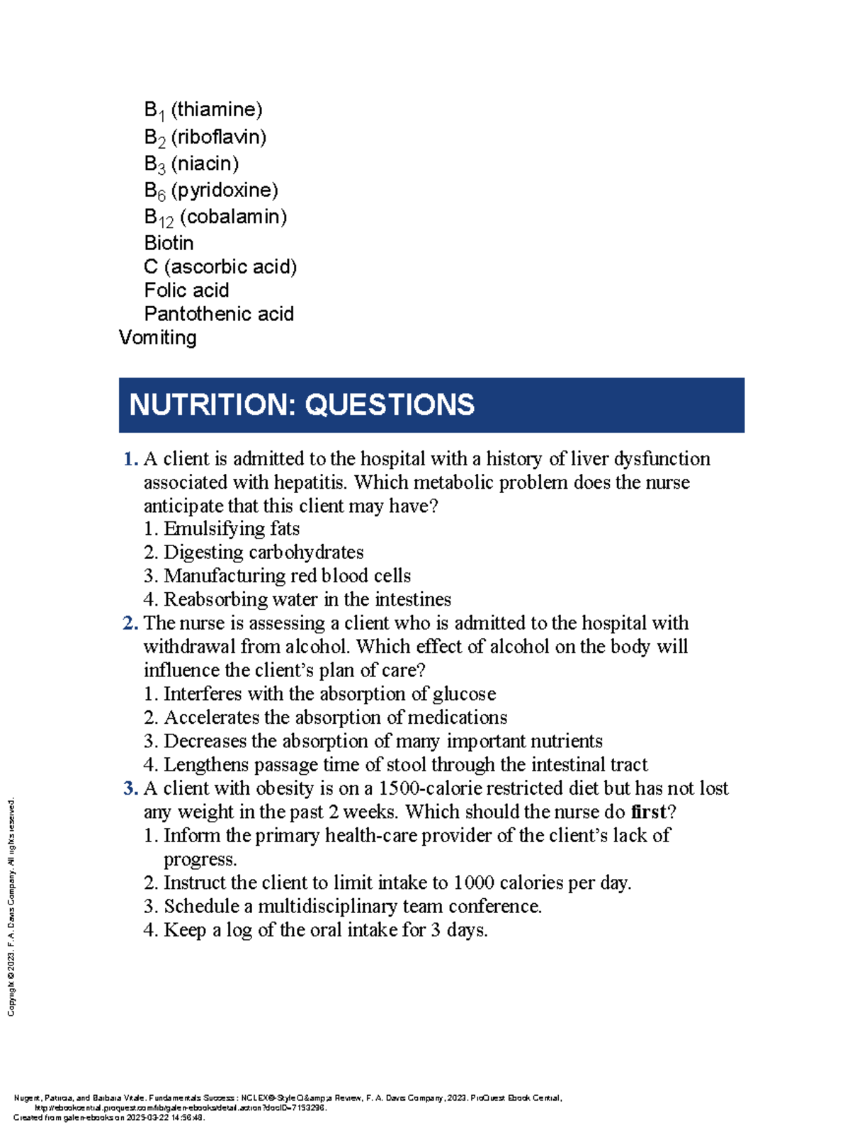 Nutrition questions for NUTR 101: Understanding vitamins and dietary ...