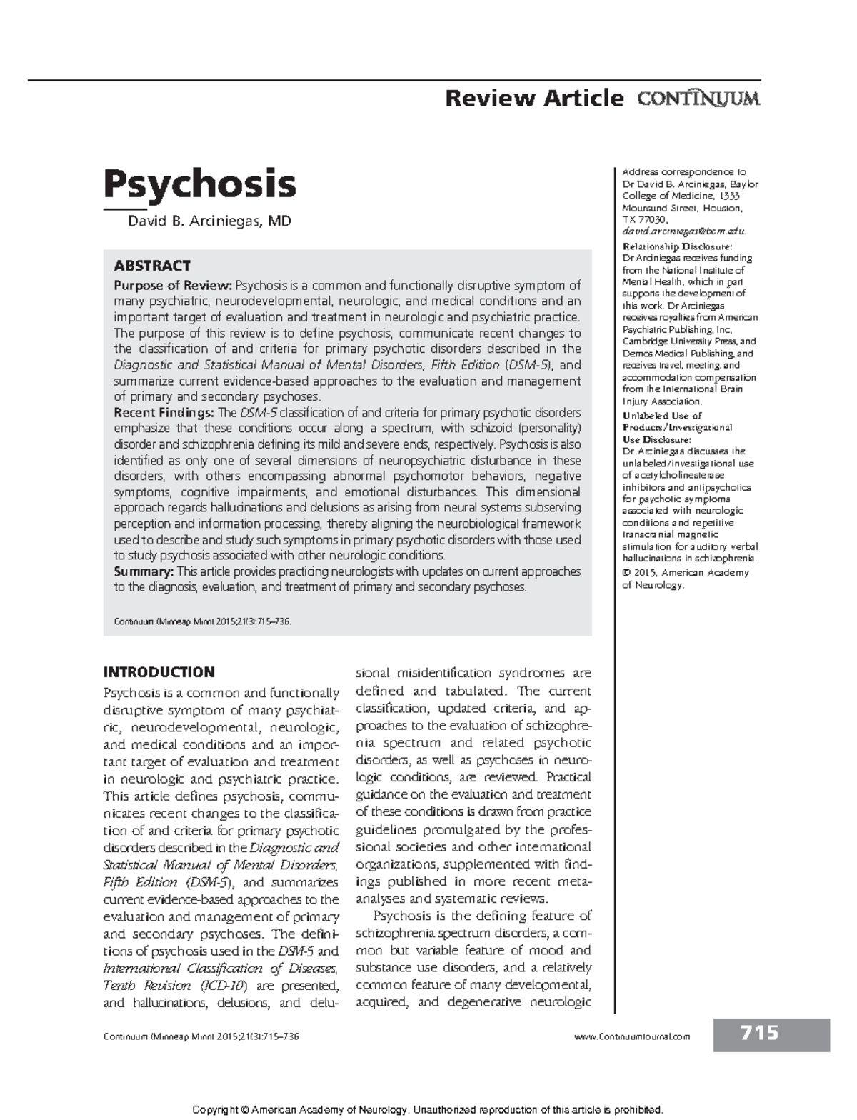 Psychosis ingles - Psicosis artículo - Psychosis David B. Arciniegas ...
