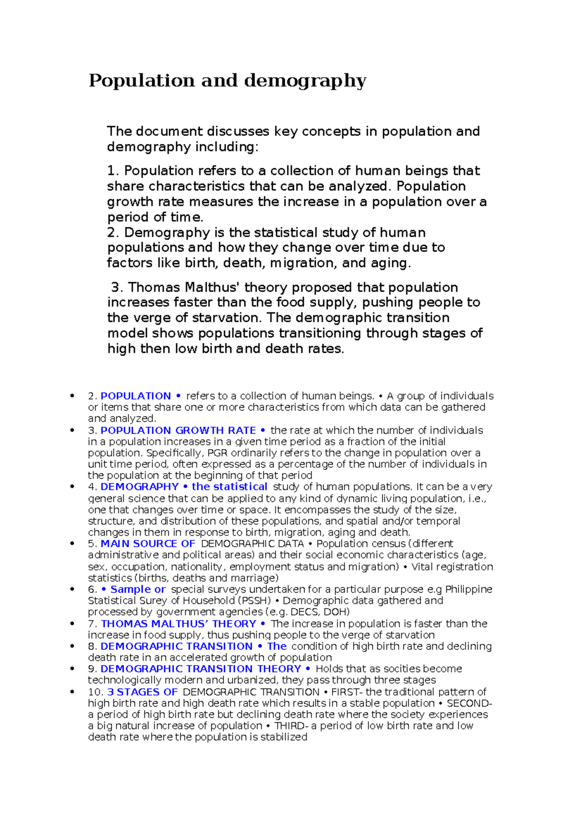 Population-and-demography - Population and demography The document ...