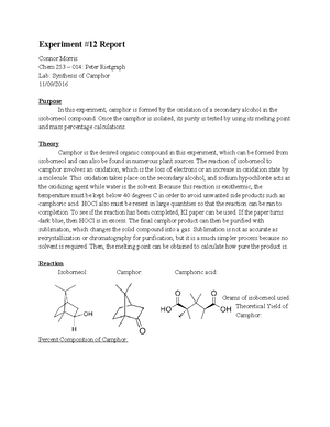 Chem253 Report 10 Vanillin - Report 10: Reduction of Vanillin to ...