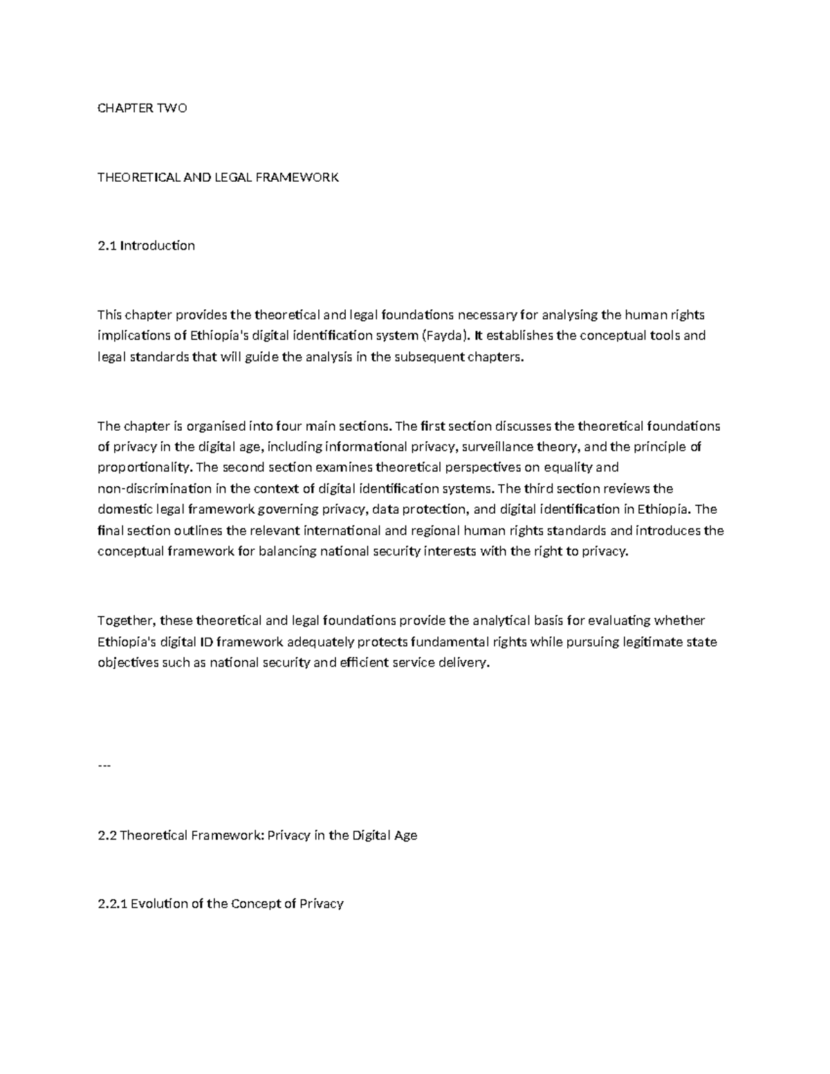 CHAPTER 2: THEORETICAL & LEGAL FRAMEWORK ON DIGITAL ID (FAYDA) - Studocu