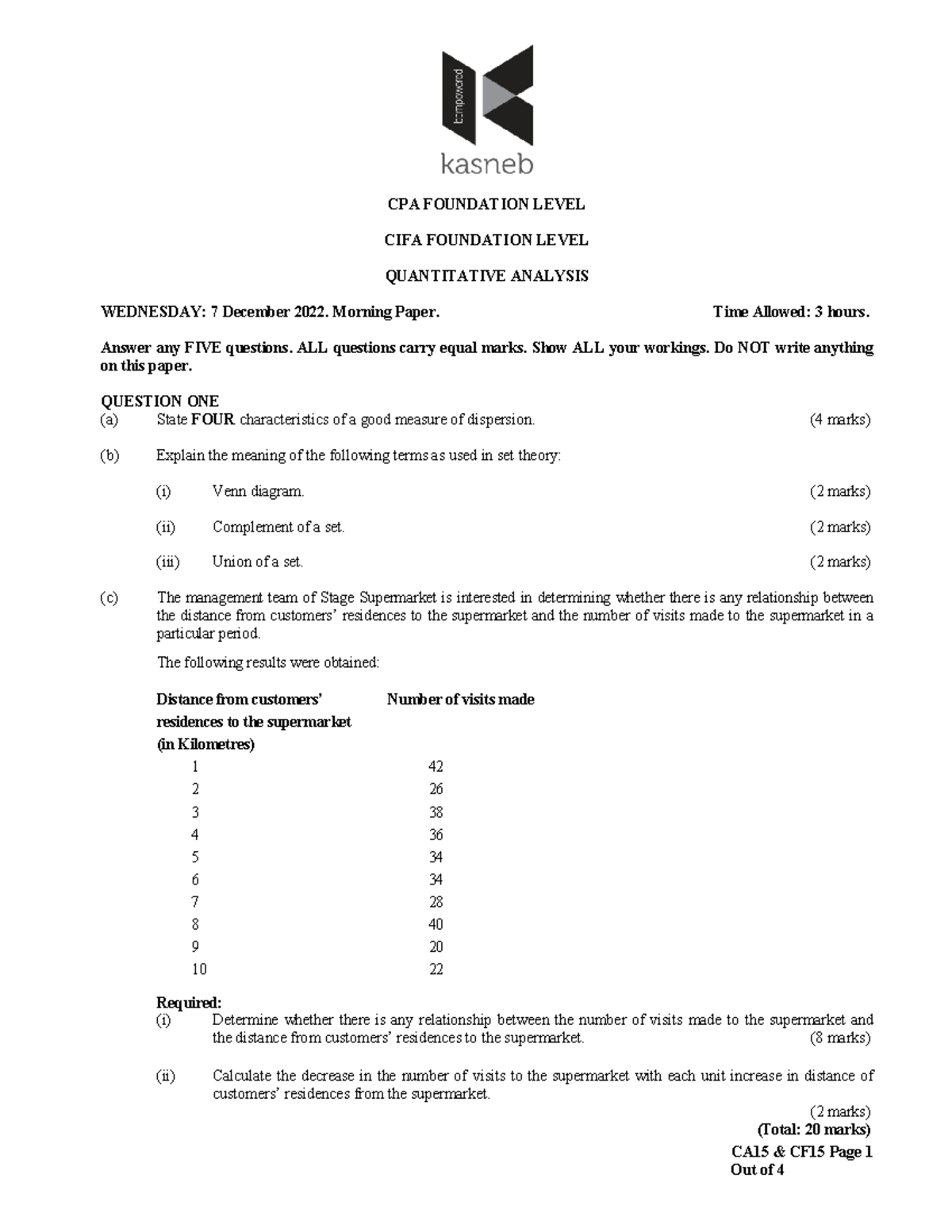 CPA FOUNDATION LEVEL CIFA FOUNDATION LEVEL QUANTITATIVE ANALYSIS PAST ...