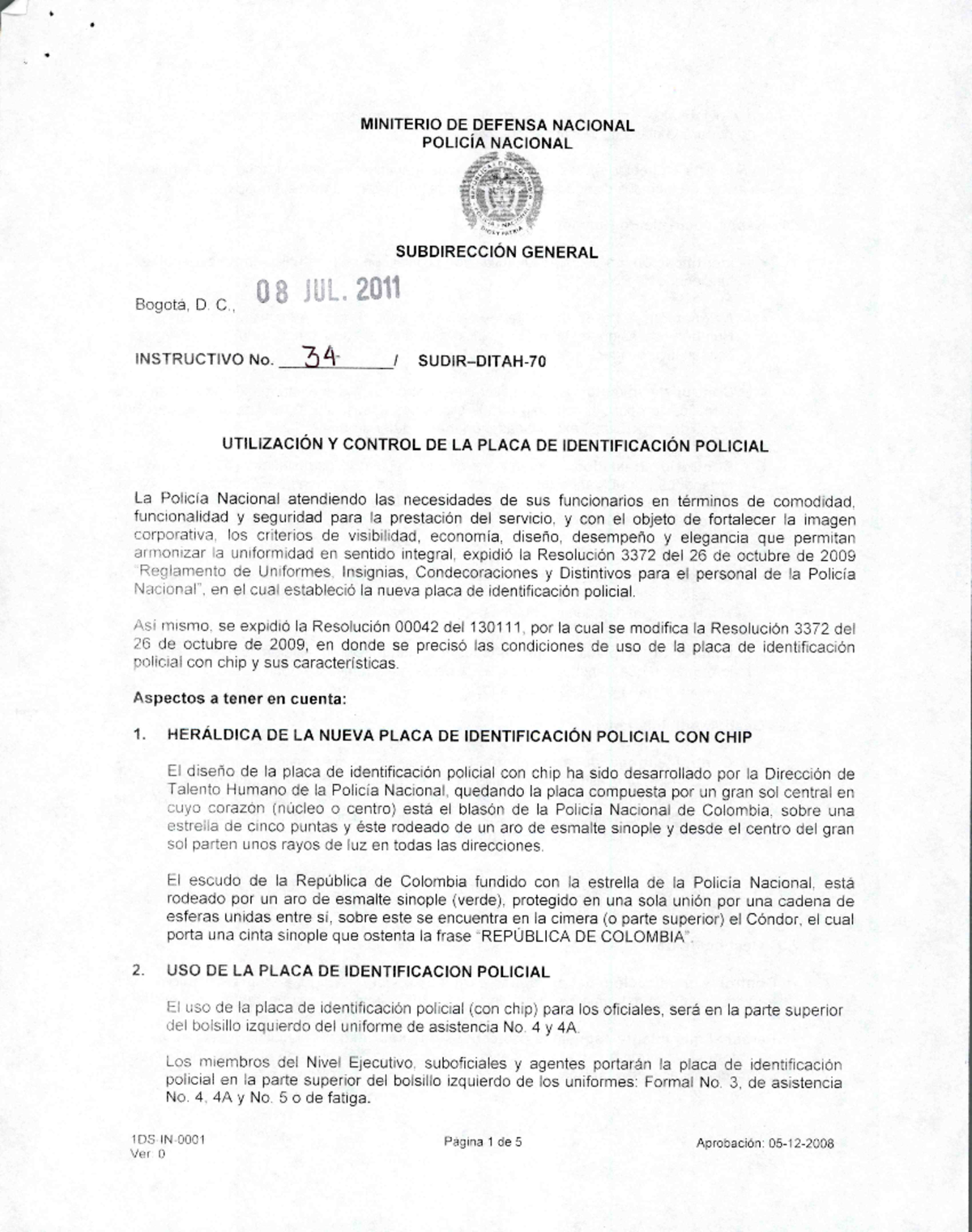 Instructivo No 034 Sudir - Control y Utilización de Placa Policial ...