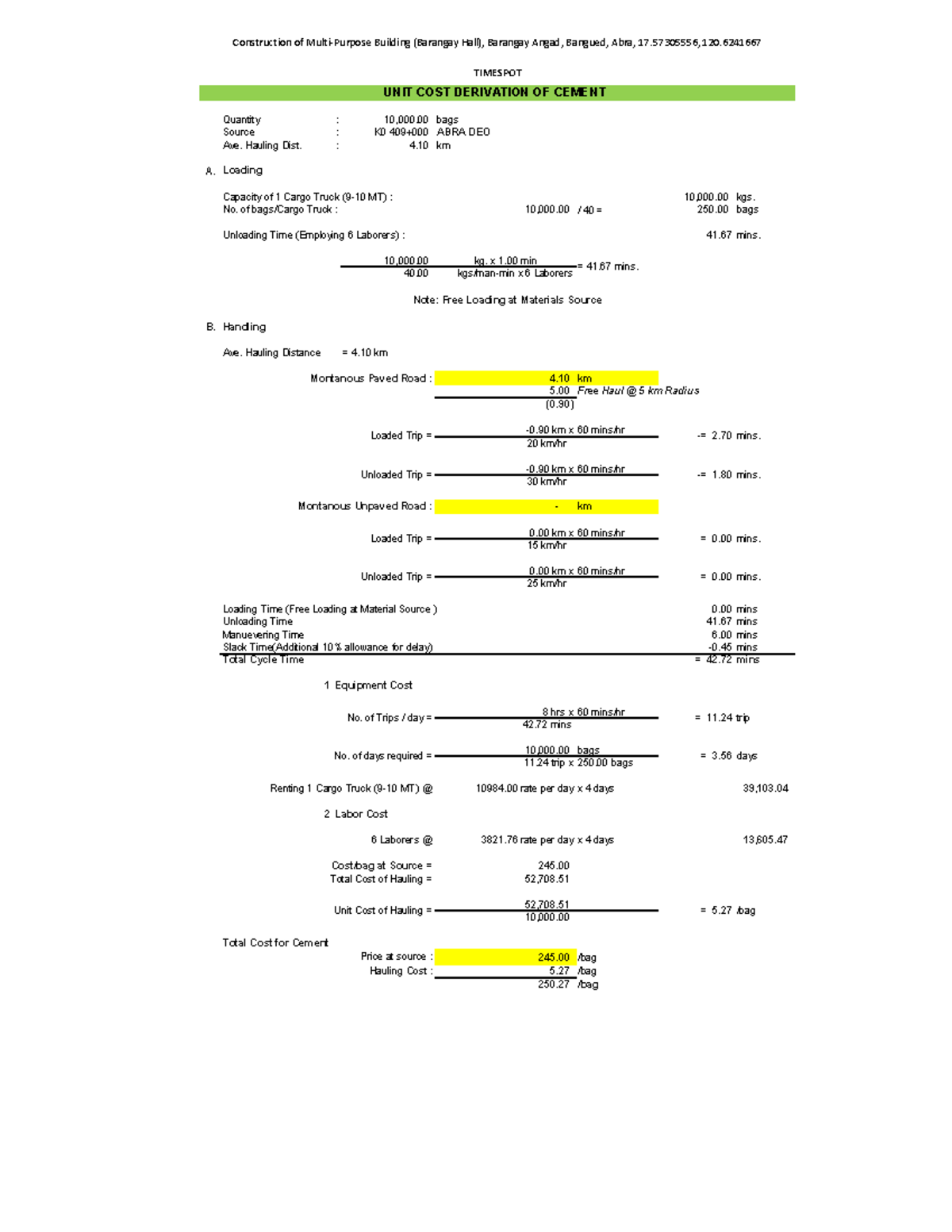 TS - arki: Unit Cost Derivation for Building Materials in Barangay Hall ...