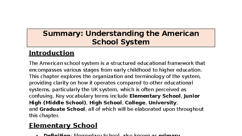 American School System Overview: Key Stages & Terminology - Studocu