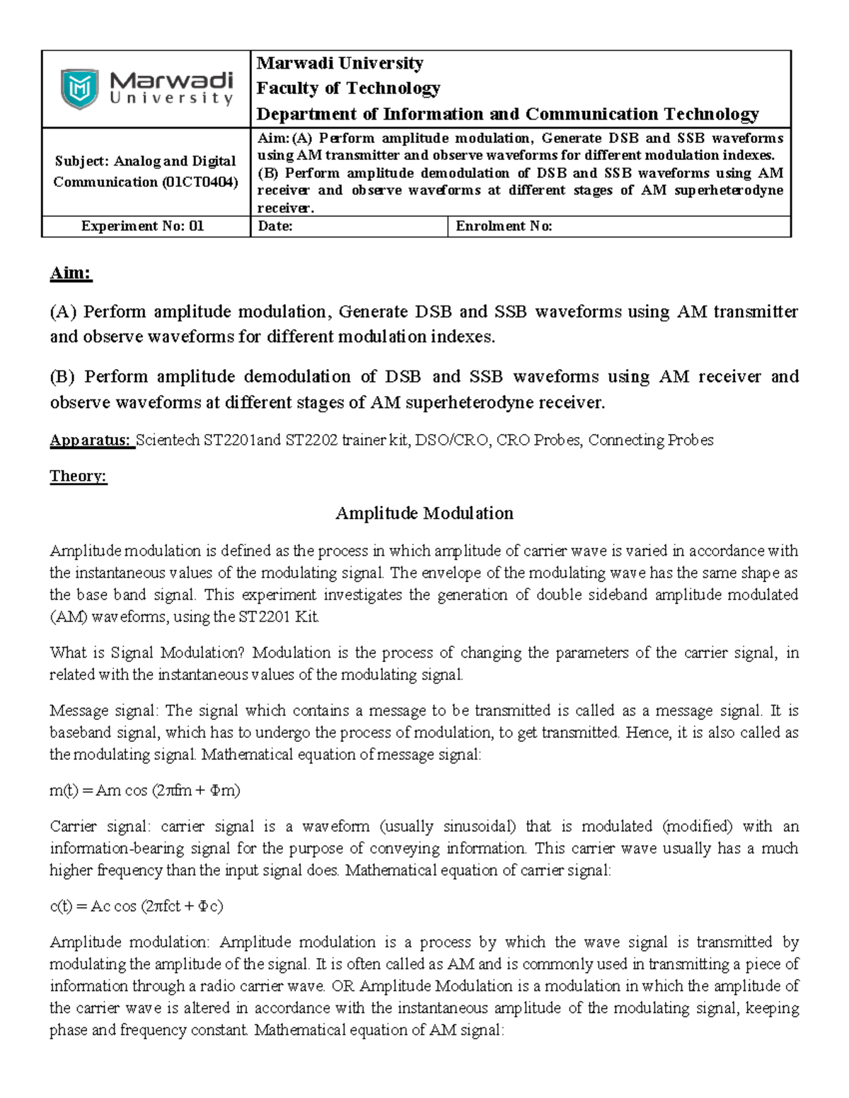 Experiment 1 - Faculty of Technology Department of Information and ...