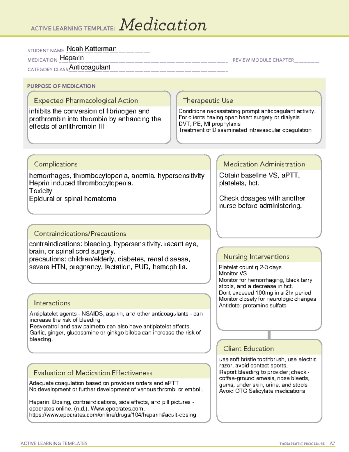 Heparin - hep - ACTIVE LEARNING TEMPLATES TherapeuTic procedure A ...