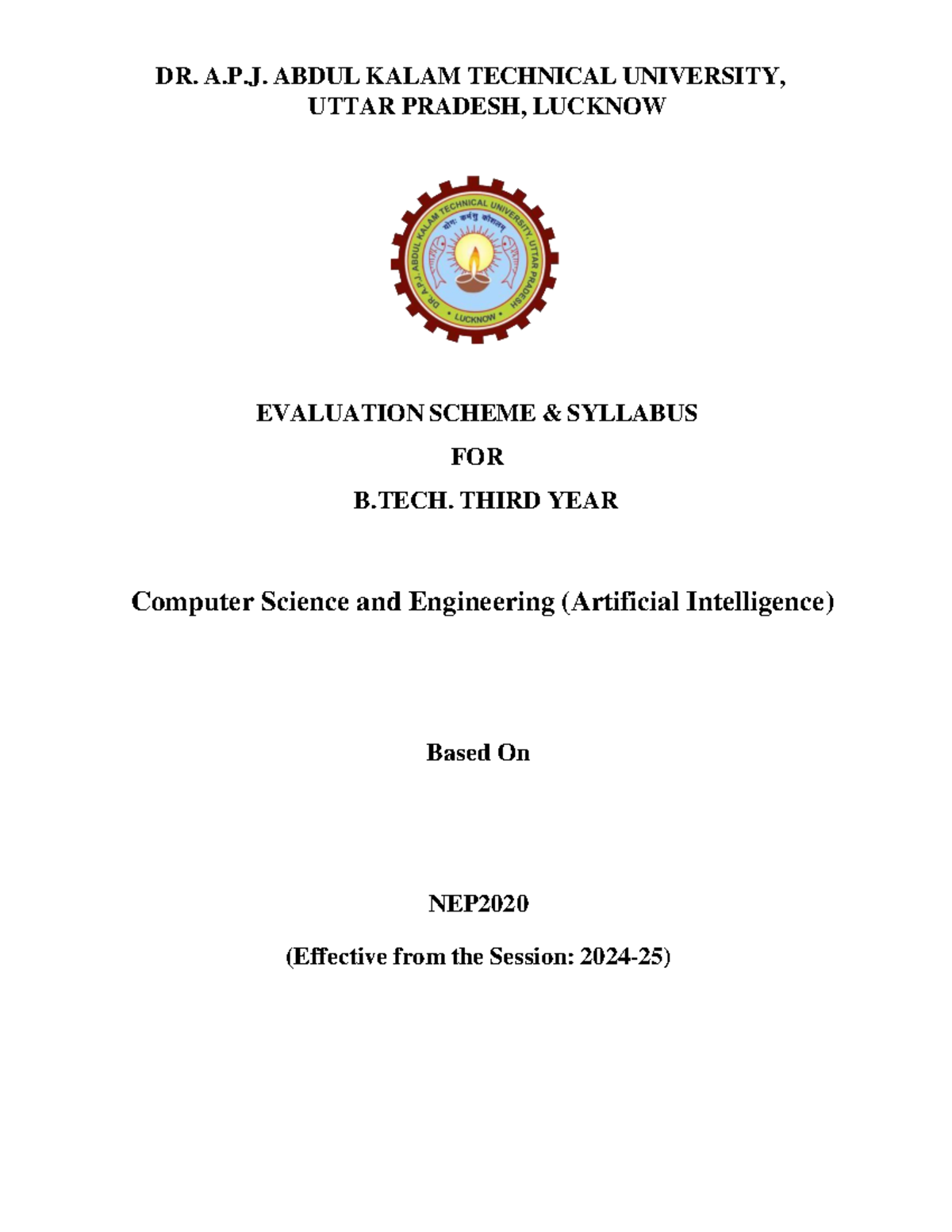 B.Tech CSE AI Syllabus & Evaluation for 3rd Year (2024-25) - Studocu