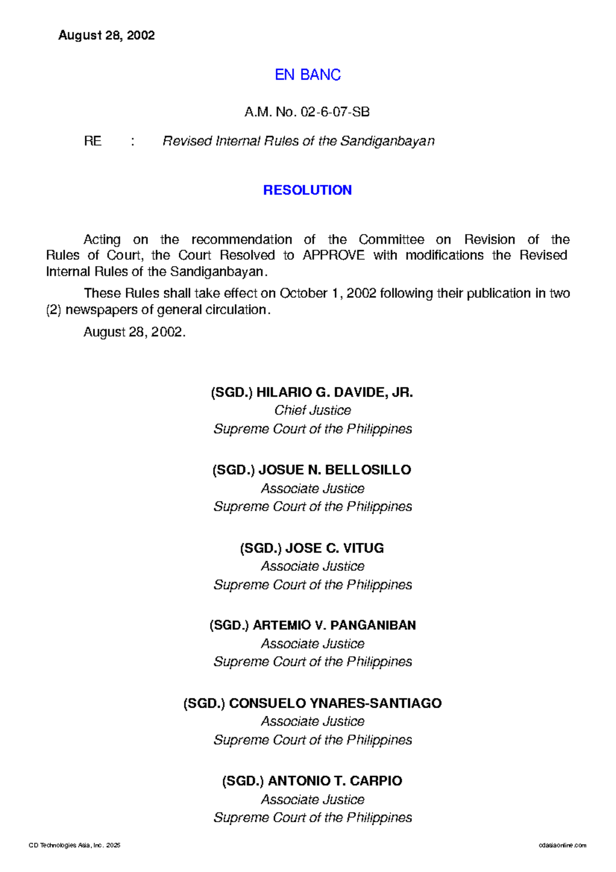 Revised Internal Rules of the Sandiganbayan - August 28, 2002 EN BANC A ...