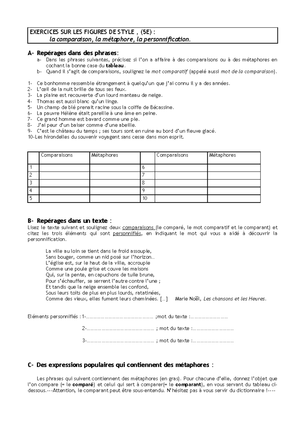 Exercices Pratiques sur les Figures de Style (5E) - Studocu