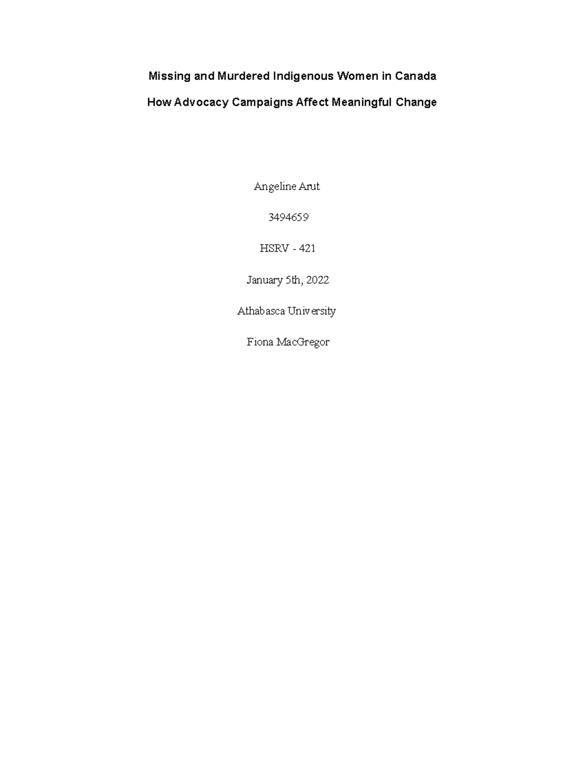 HSRV - Assignment #2 - Understanding Advocacy Campaigns - Missing and ...