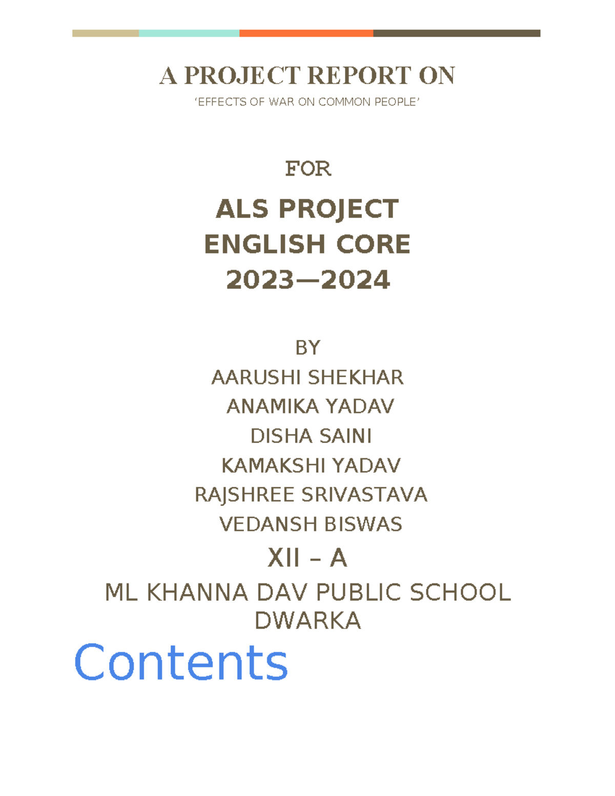 Effects of War on Common People - ALS English Project 2023 - Studocu