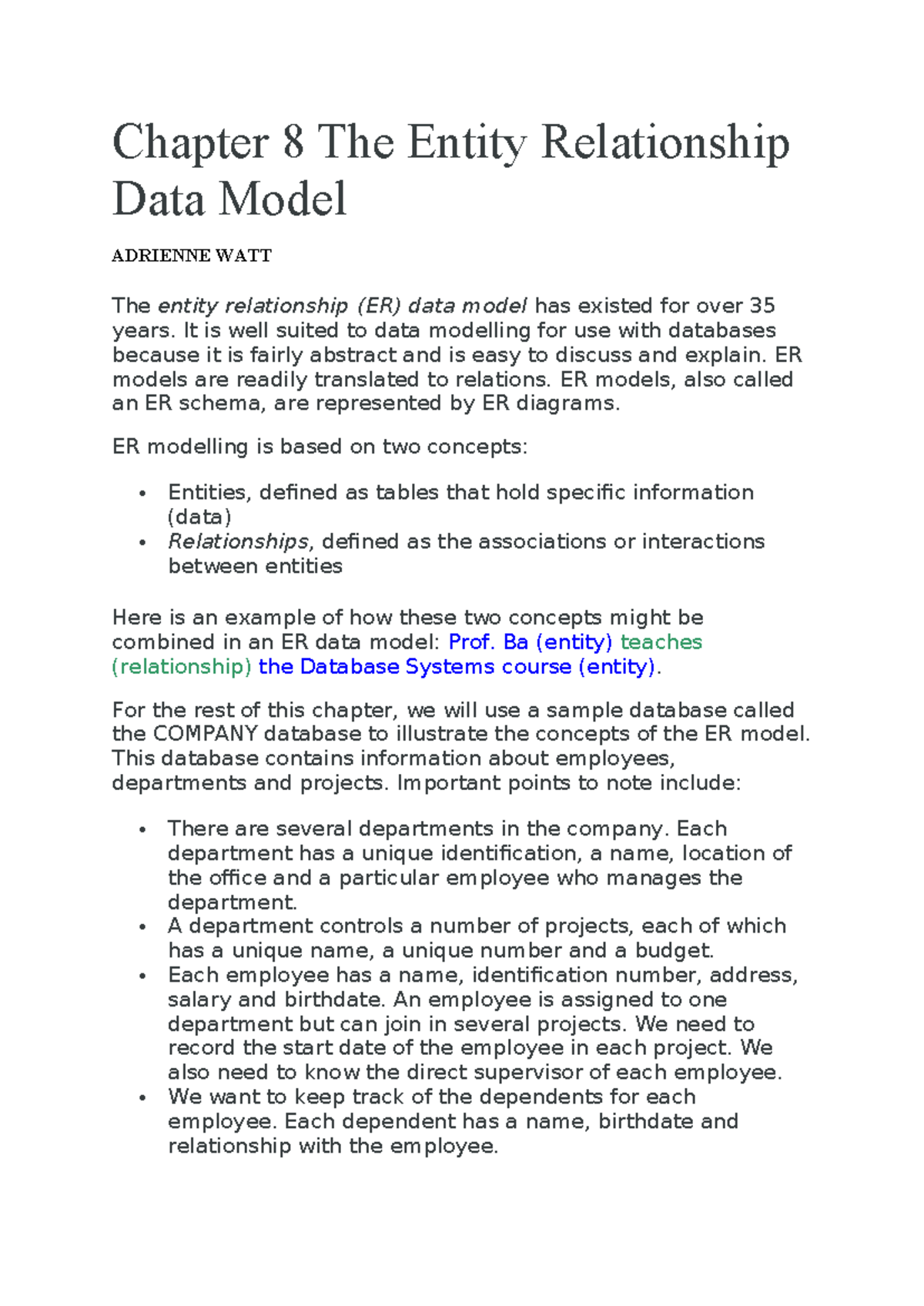 Chapter 8: The Entity Relationship Data Model (ERD) - A. Watt - Studocu