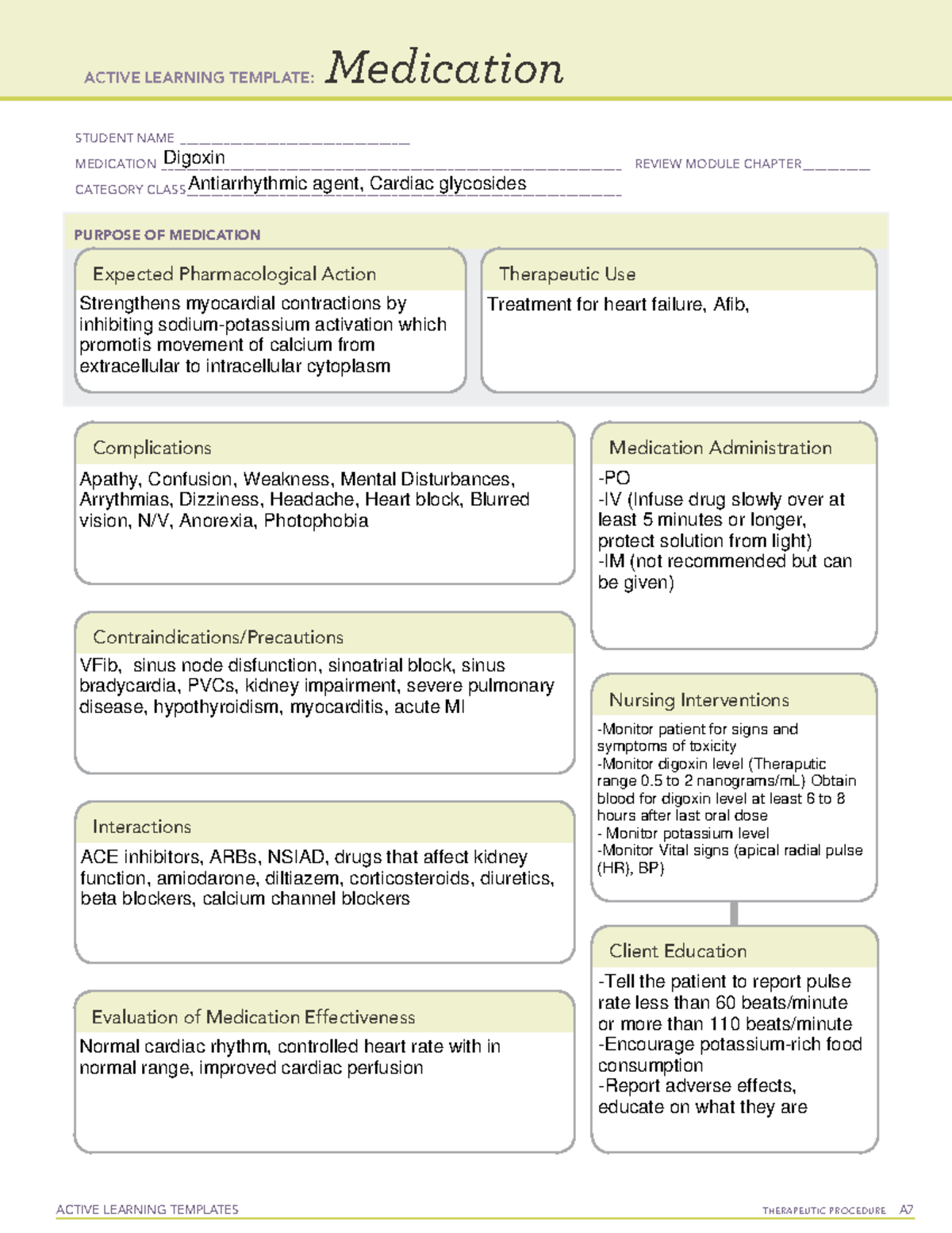 ACTIVE LEARNING TEMPLATE: Digoxin Review Module for Cardiac Glycosides ...