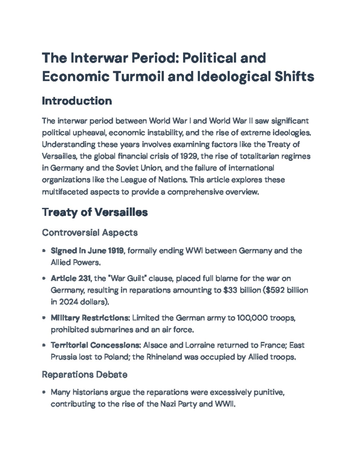 The Interwar Period (HIST 201): Political & Economic Turmoil Overview ...