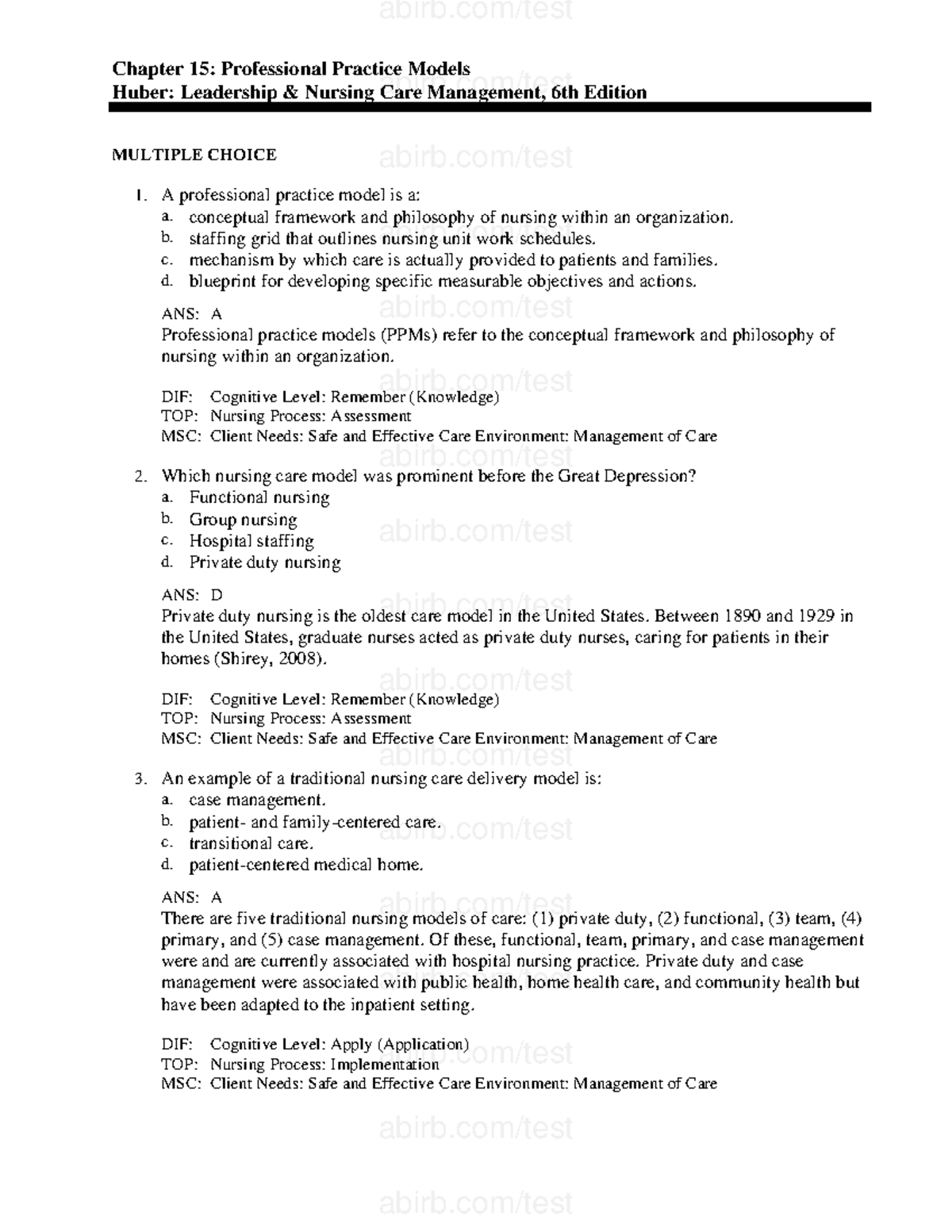 C15 - Practice. - Chapter 15: Professional Practice Models Huber ...