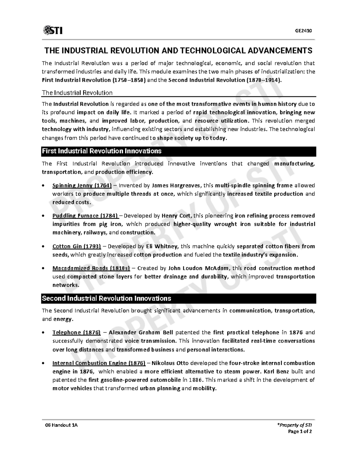 GE2410 Industrial Revolution: Key Innovations & Technological Advances ...