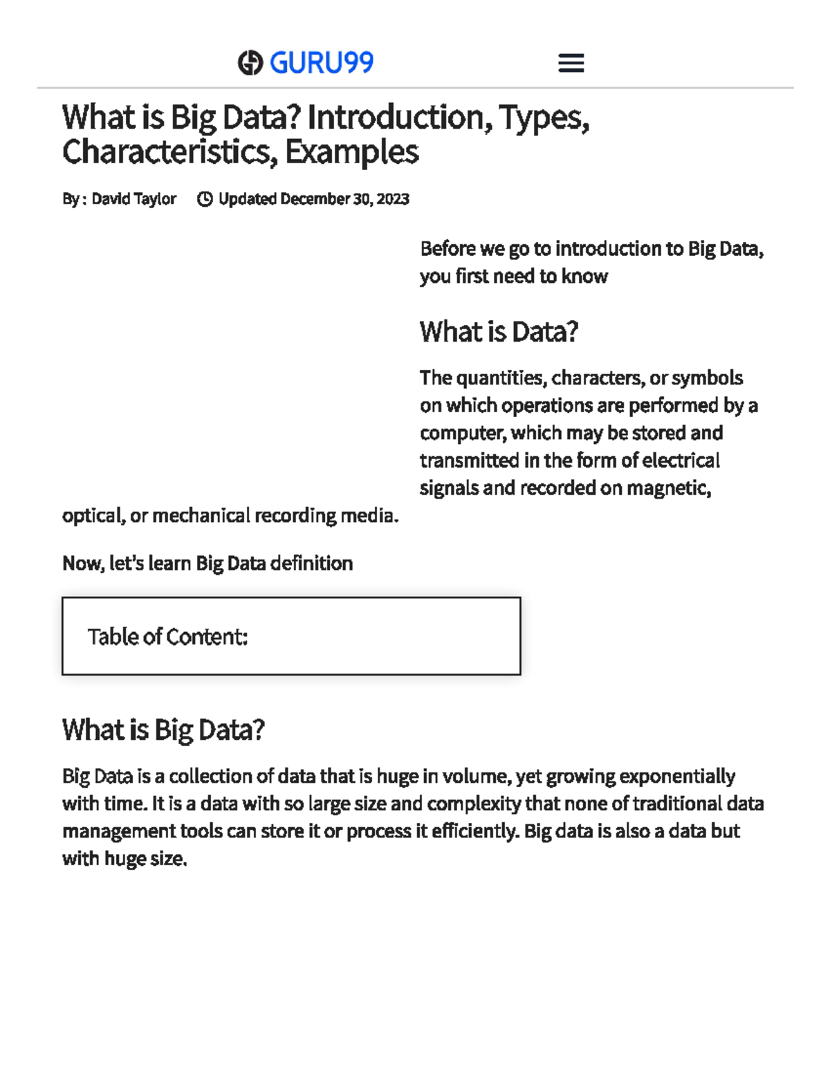 CT UNIT-7 Big Data - its just a note of big data - GURU99 What is Big Data? Introduction, Types ...