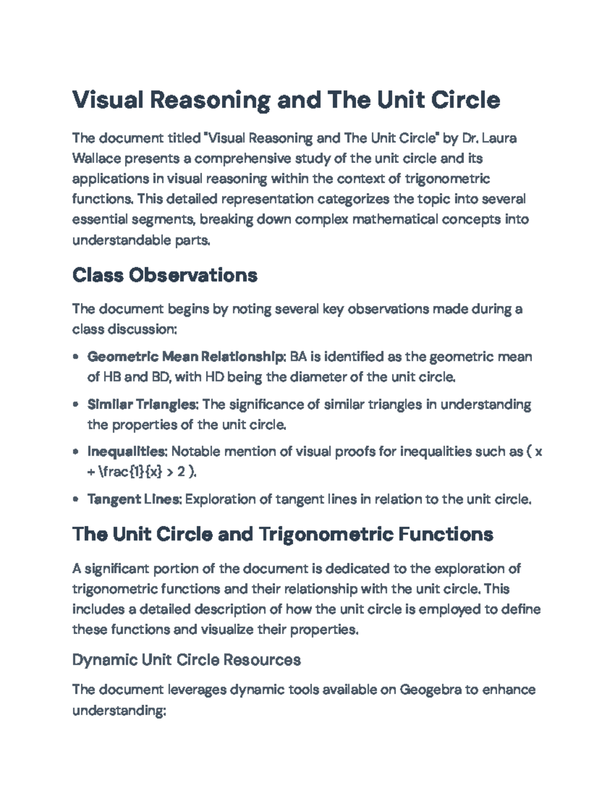 Visual Reasoning and The Unit Circle: Applications in Trigonometry ...