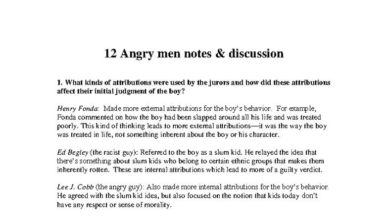 12 Angry Men: Attribution and Bias Analysis Notes - Studocu
