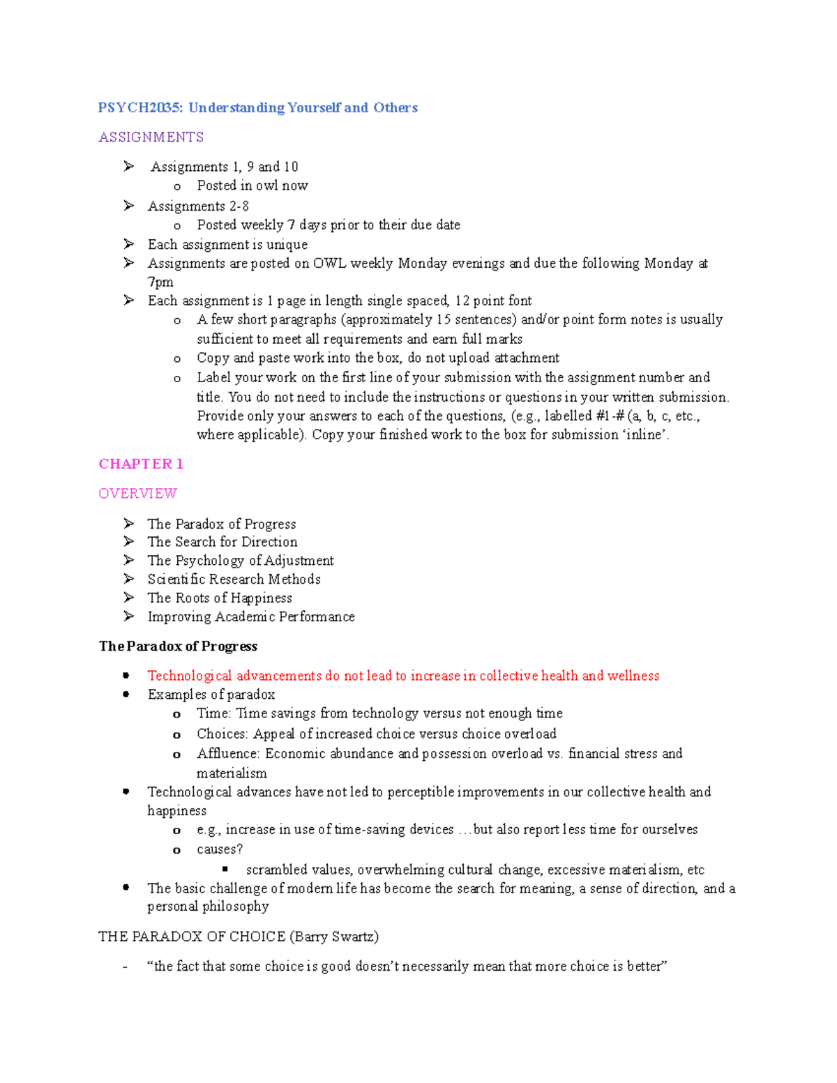 WEEK 01 - lecture notes - PSYCH2035: Understanding Yourself and Others ...