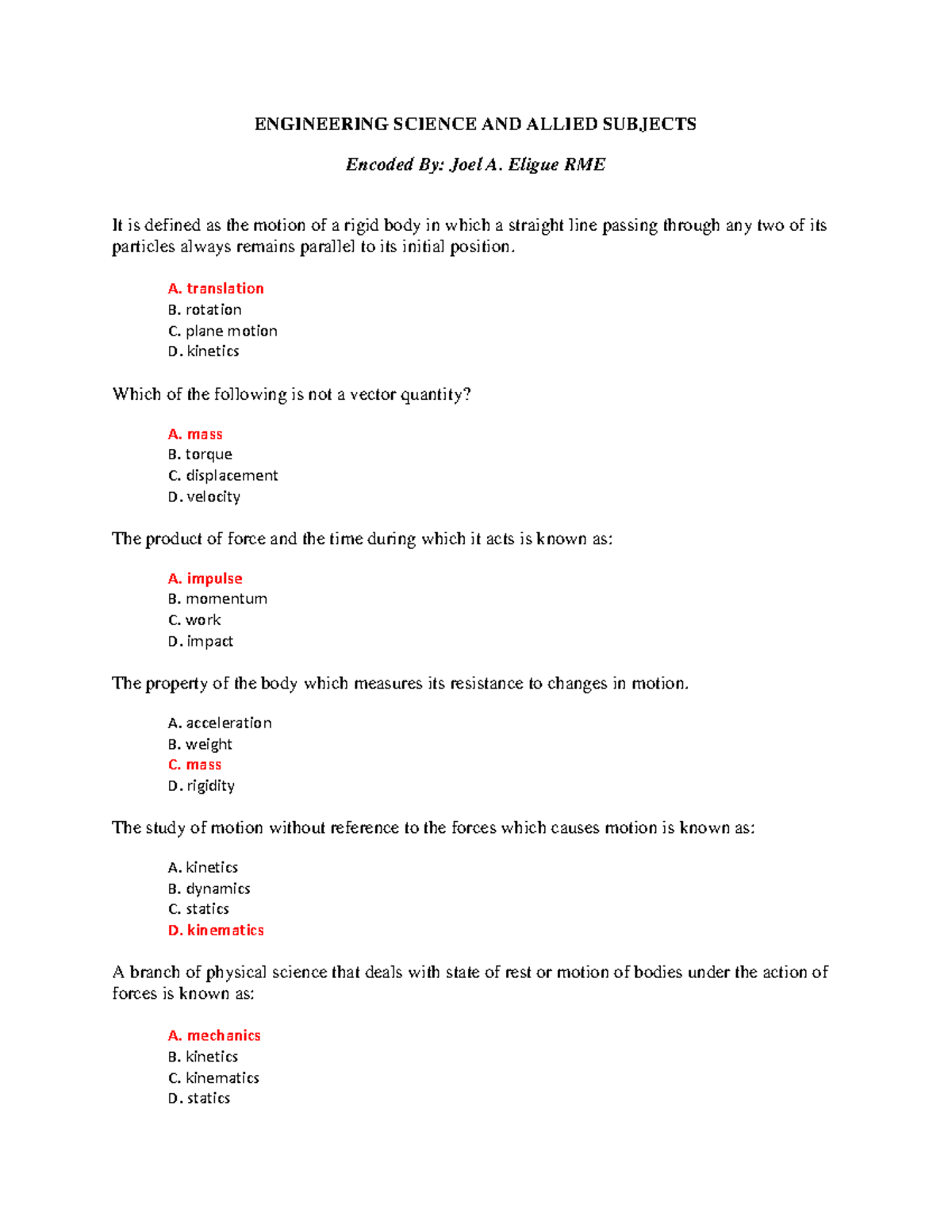 ESAS Objectives 2 - ANSWERS AND KEY TO QUESTIONS FOR REVIEW IN ...