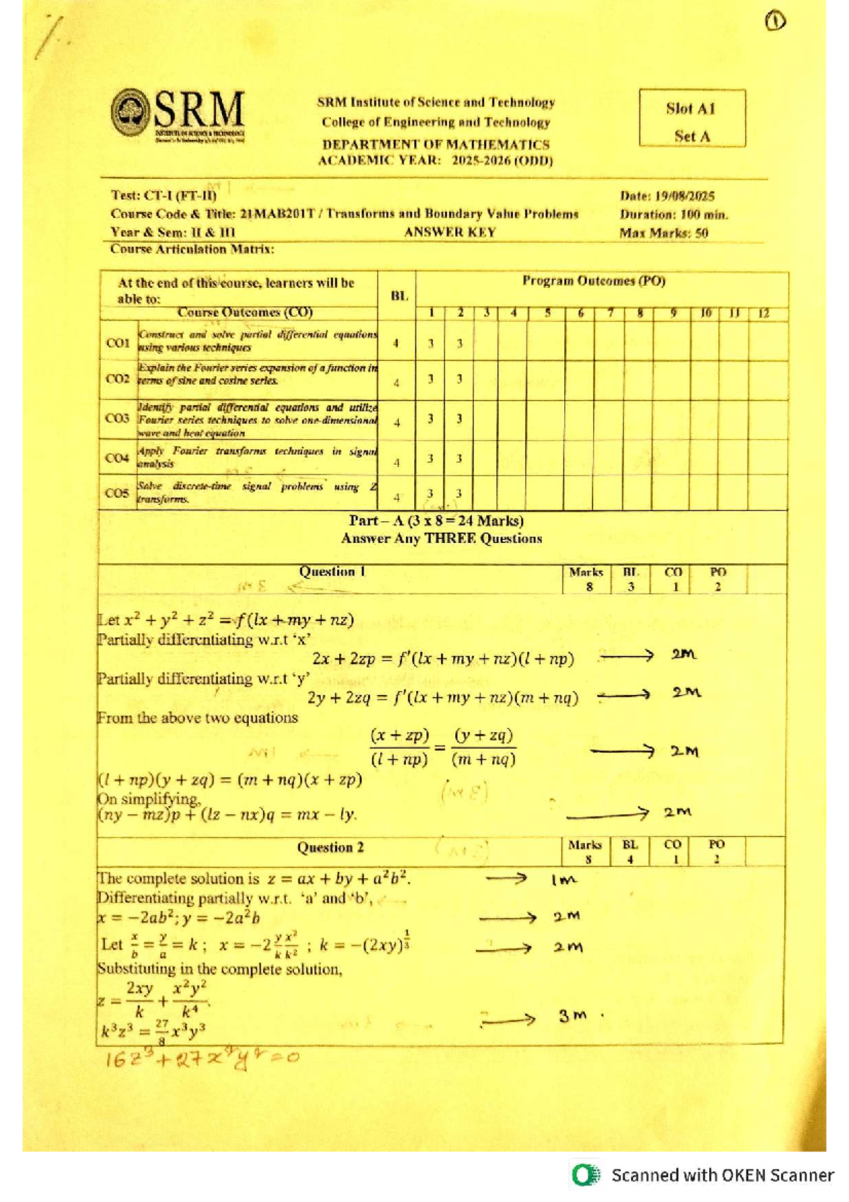 Transforms and Boundary Value Problems (21MAB201T) - Answer Key - Studocu