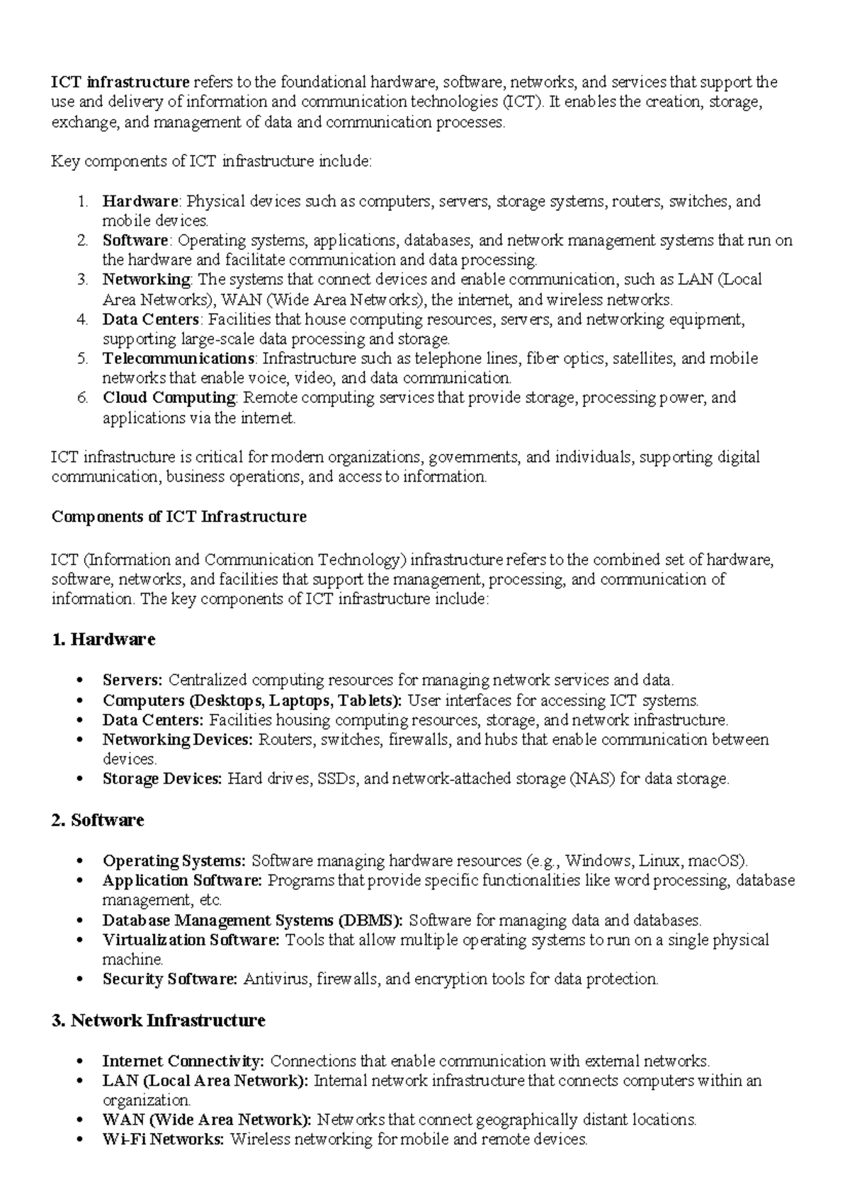 System Support Notes - Dit - ICT infrastructure refers to the ...