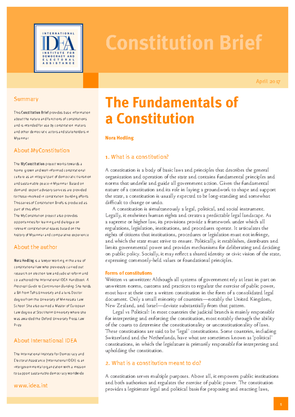 The fundamentals of a constitution - 1 Constitution Brief April 2017 ...