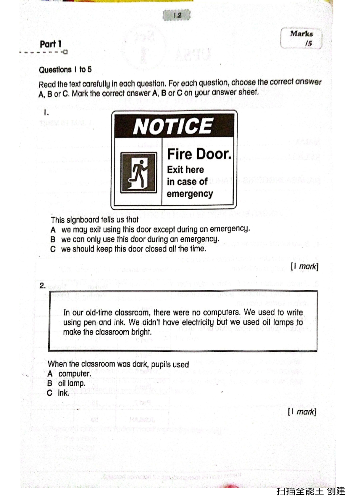 Y6 Upsa welcome - exercises for year 6 - 1 Marks Part 1 15 Questions I ...