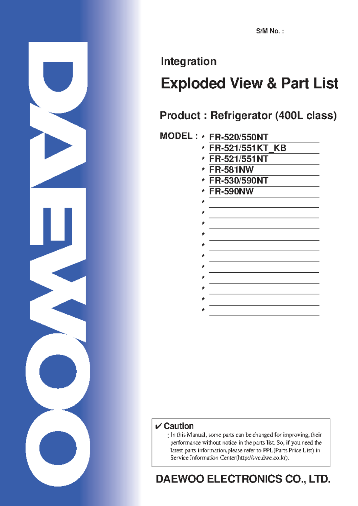 Refrigerator (400L) Exploded View & Parts List - Model FR530NT - Studocu