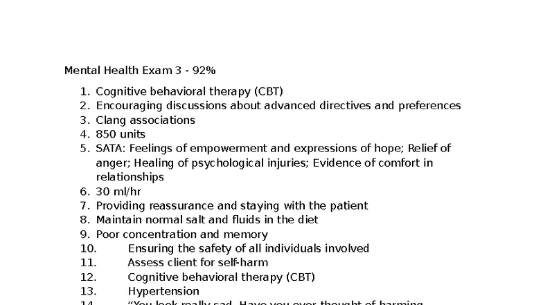 Mental Health Exam 3 - Key Concepts and Notes - Studocu