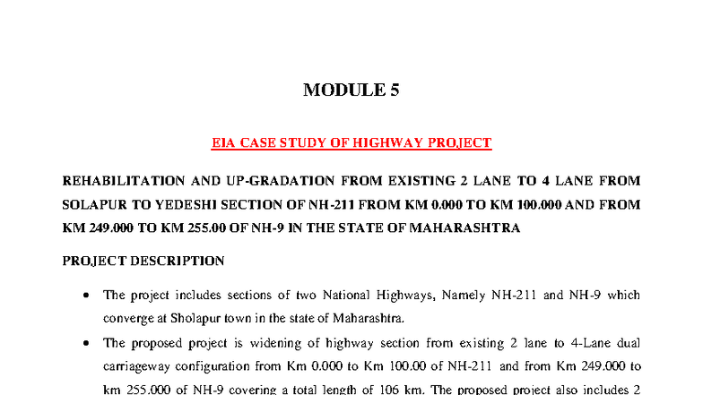 EIA Case Study: Highway Project Rehabilitation (MOD-5) - Studocu
