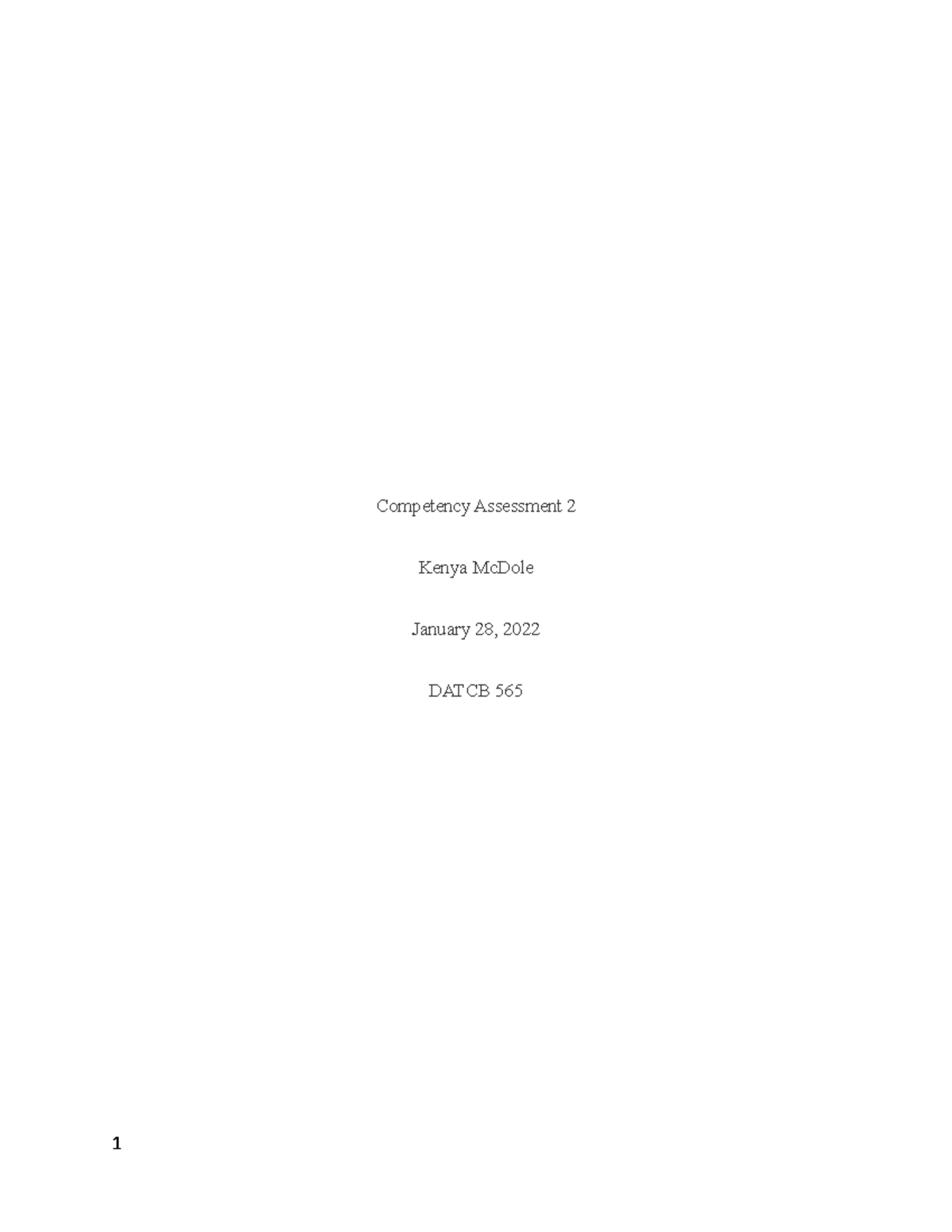 Competency Assessment 2: Hypothesis Testing in DATCB 565 - Studocu