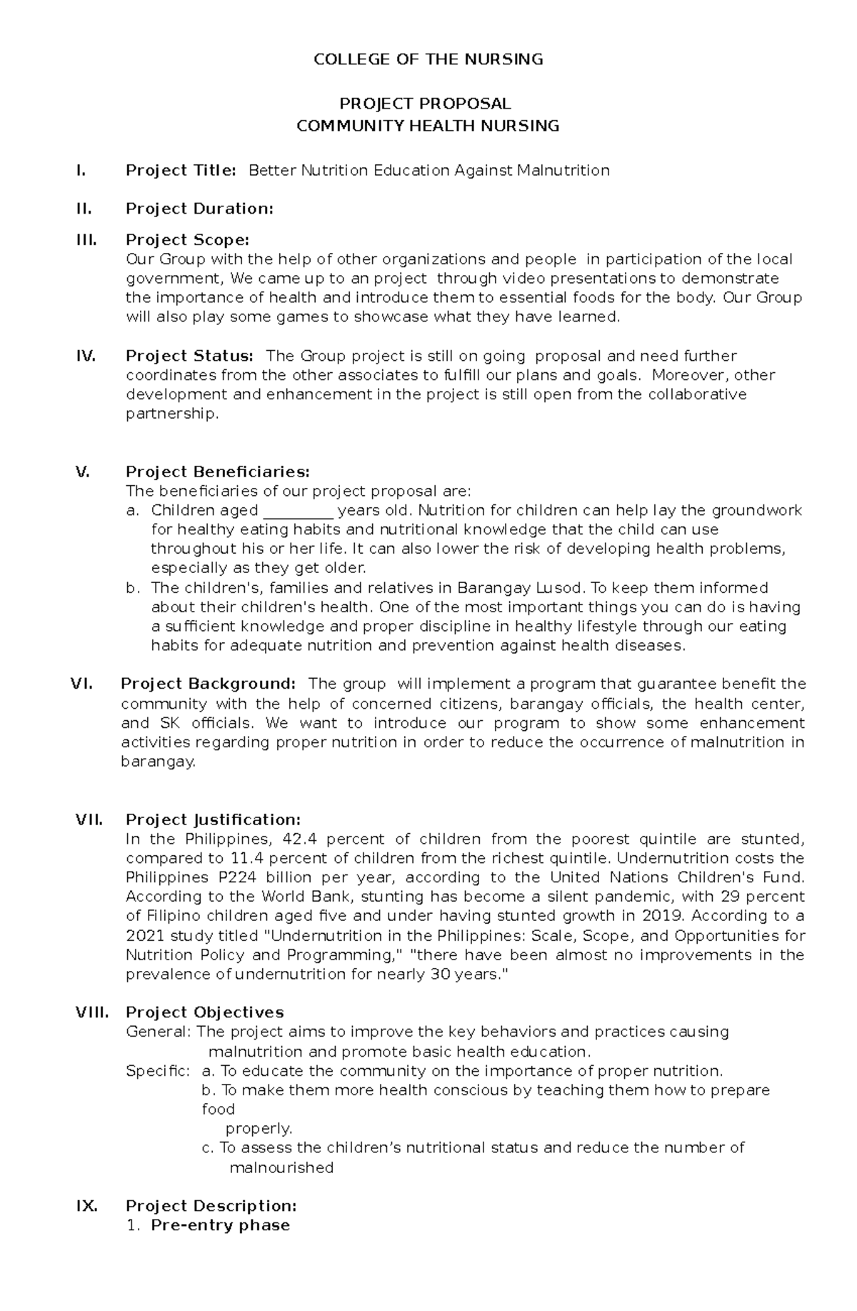 NUR 301 - Project Proposal: Enhancing Nutrition Education to Combat ...