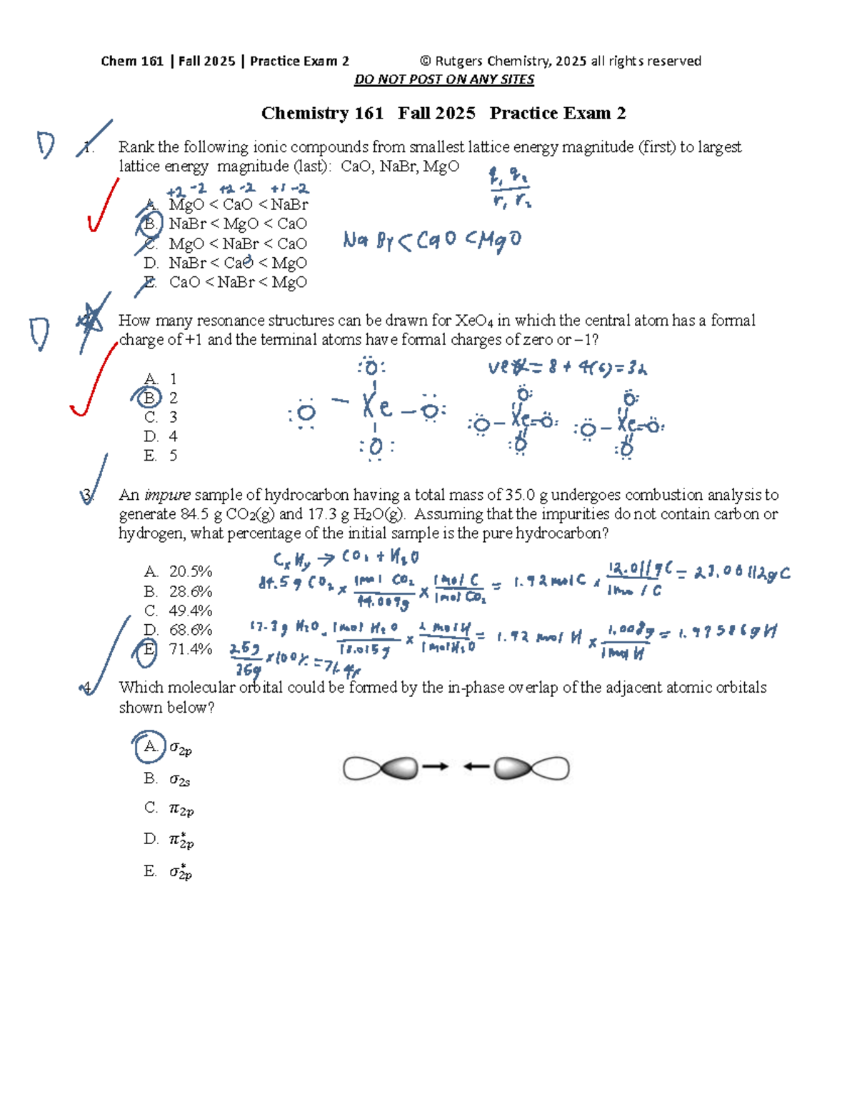 Chem 161 Fall 2025 Practice Exam 2 Review and Solutions - Studocu