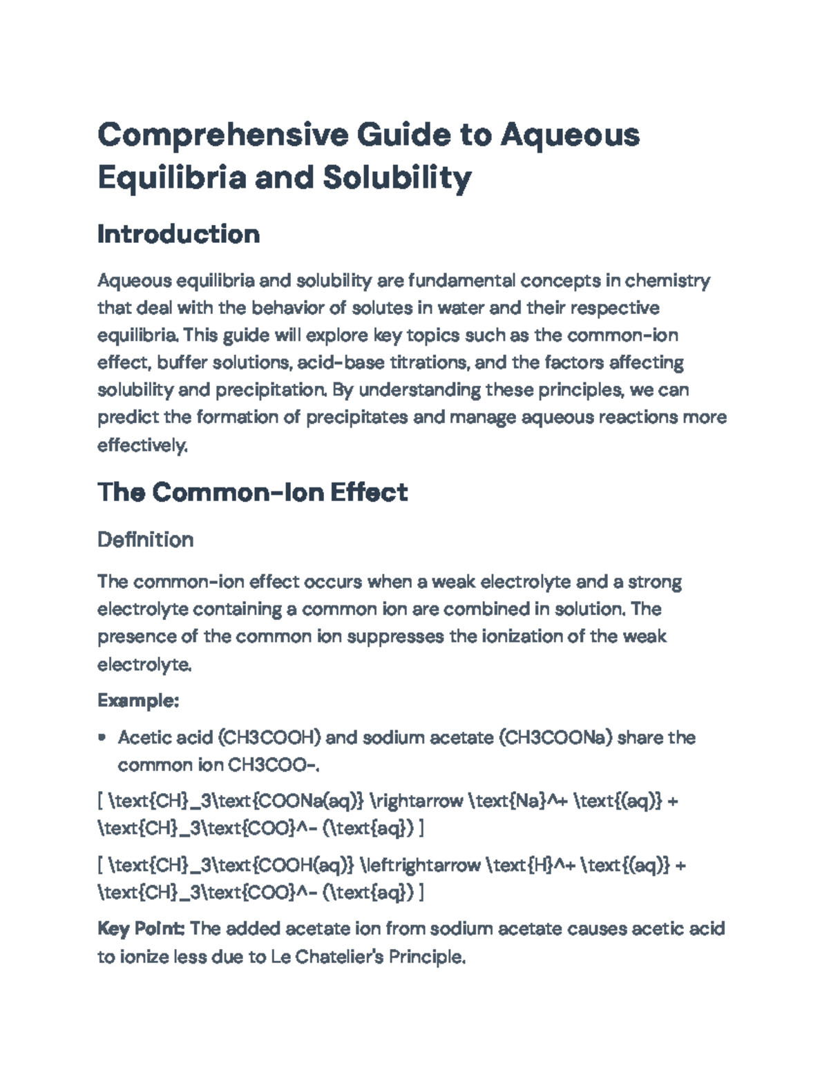 Guide to Aqueous Equilibria and Solubility Concepts (CHEM 101 ...